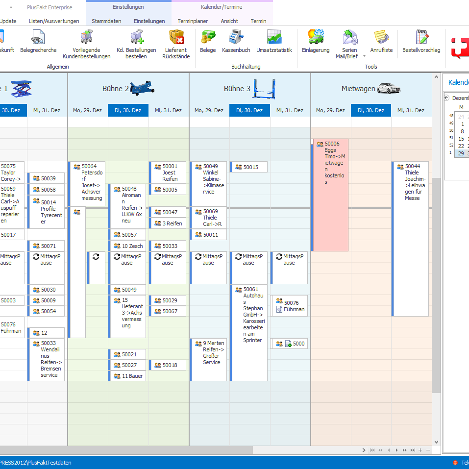 Terminkalender der PlusFakt Enterprise Warenwirtschaft für KFZ ...